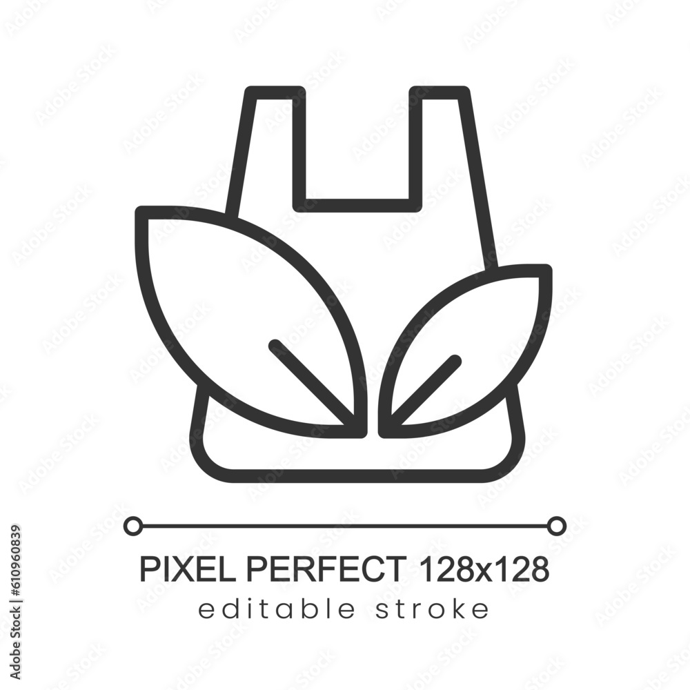 Eco bag pixel perfect linear icon. Biodegradable package. Eco friendly ...