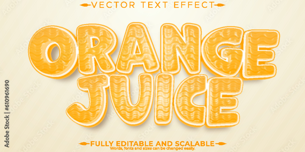 Orange juice text effect, editable fruit and food text style Stock Vector | Adobe Stock