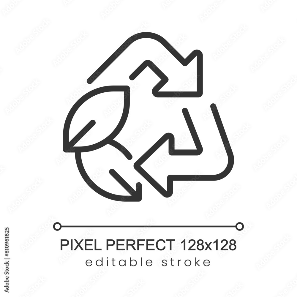 Recycling pixel perfect linear icon. Reusing of waste materials. Ecology protection. Thin line ...