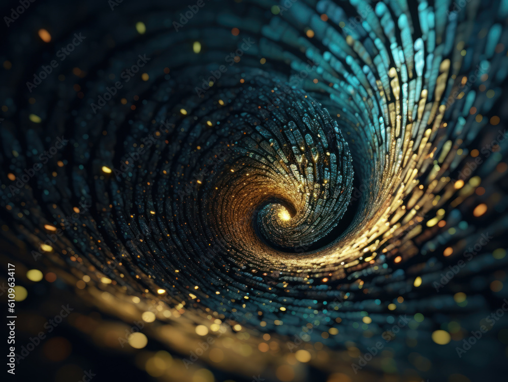 Colorful Swirling radial vortex background golden particles and ...