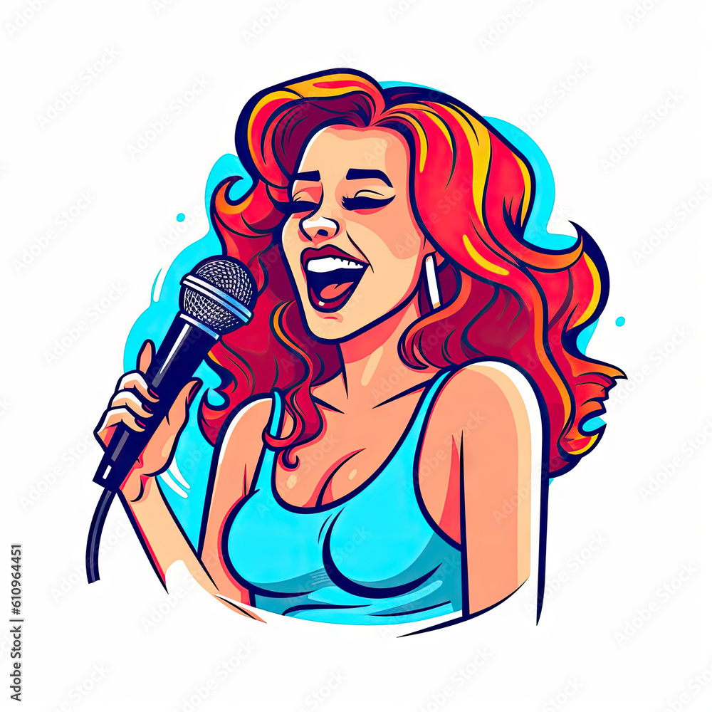 Cute Female Singer in Modern Line Art , Minimalist Avatar (Generative ...