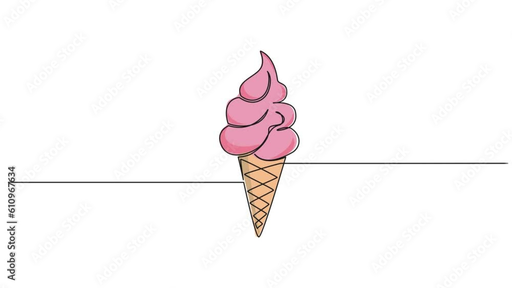 animated colored continuous single line drawing of ice cream cone with ...
