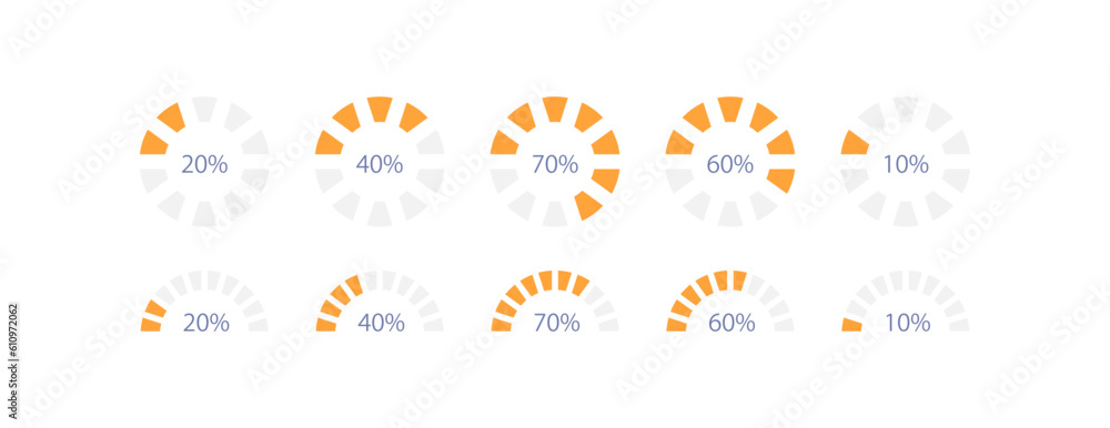 Radial wheel progress infographic chart design template set. Loading ...