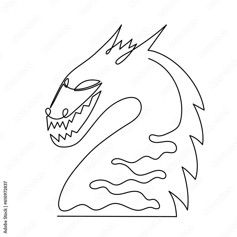 Dragon one line art,continuous contour drawing, hand-drawn mythical ...