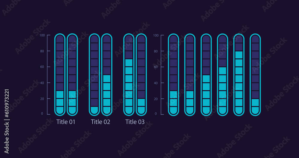 Vertical progress infographic chart design template set for dark theme ...