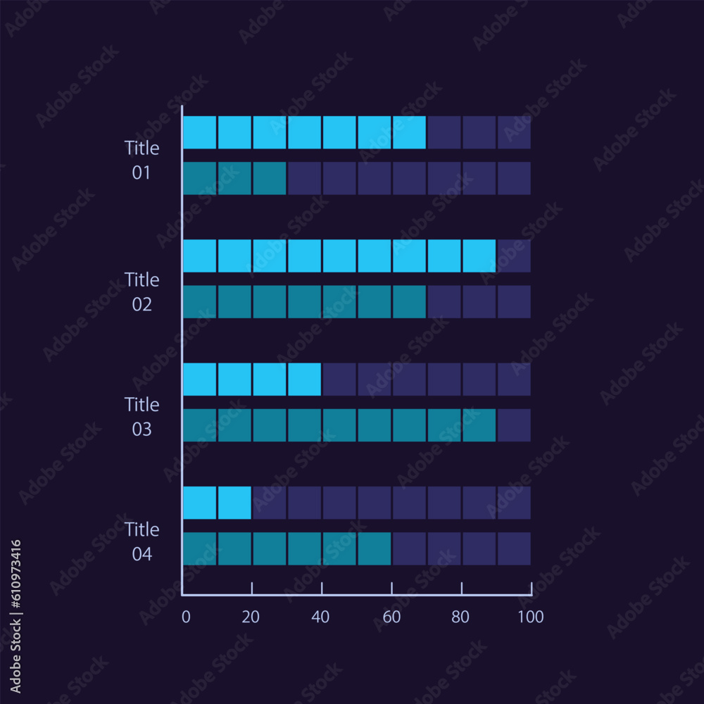 Clustered infographic chart design template for dark theme. Four ...