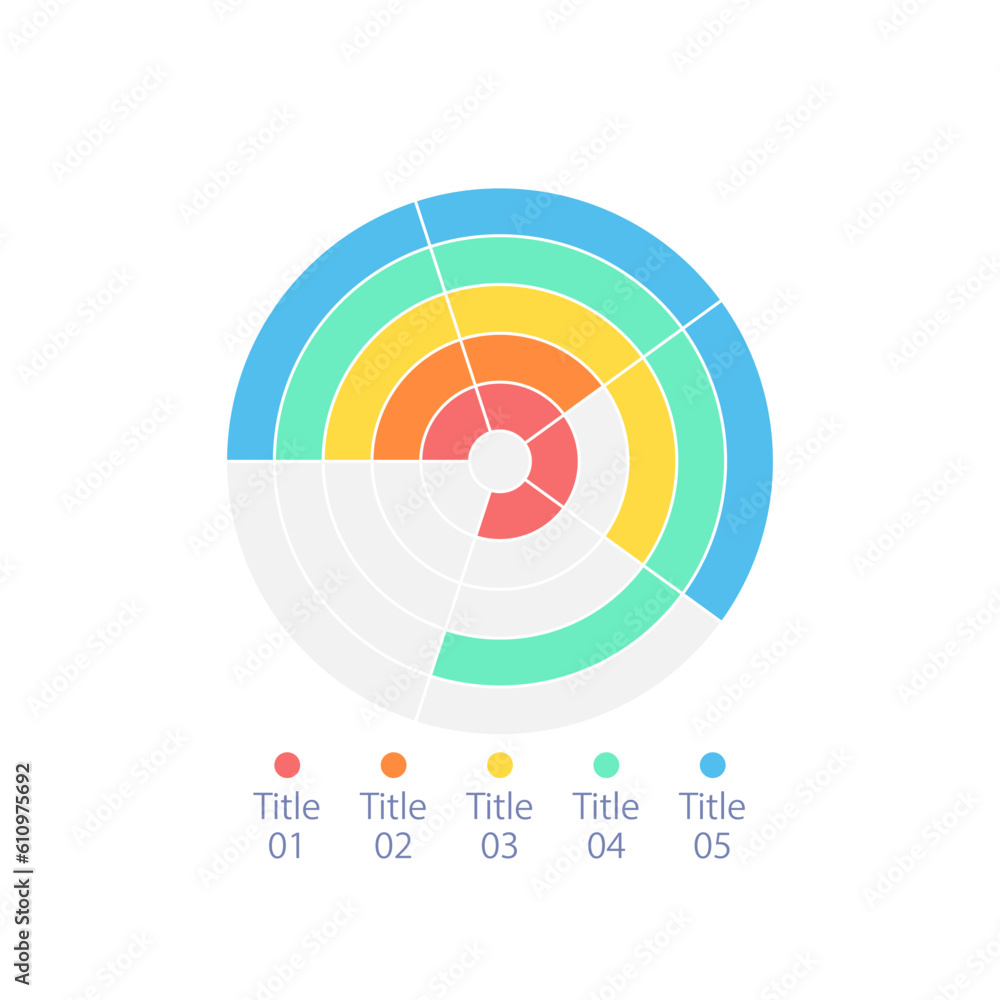 Concentric circle infographic chart design template with five titles ...