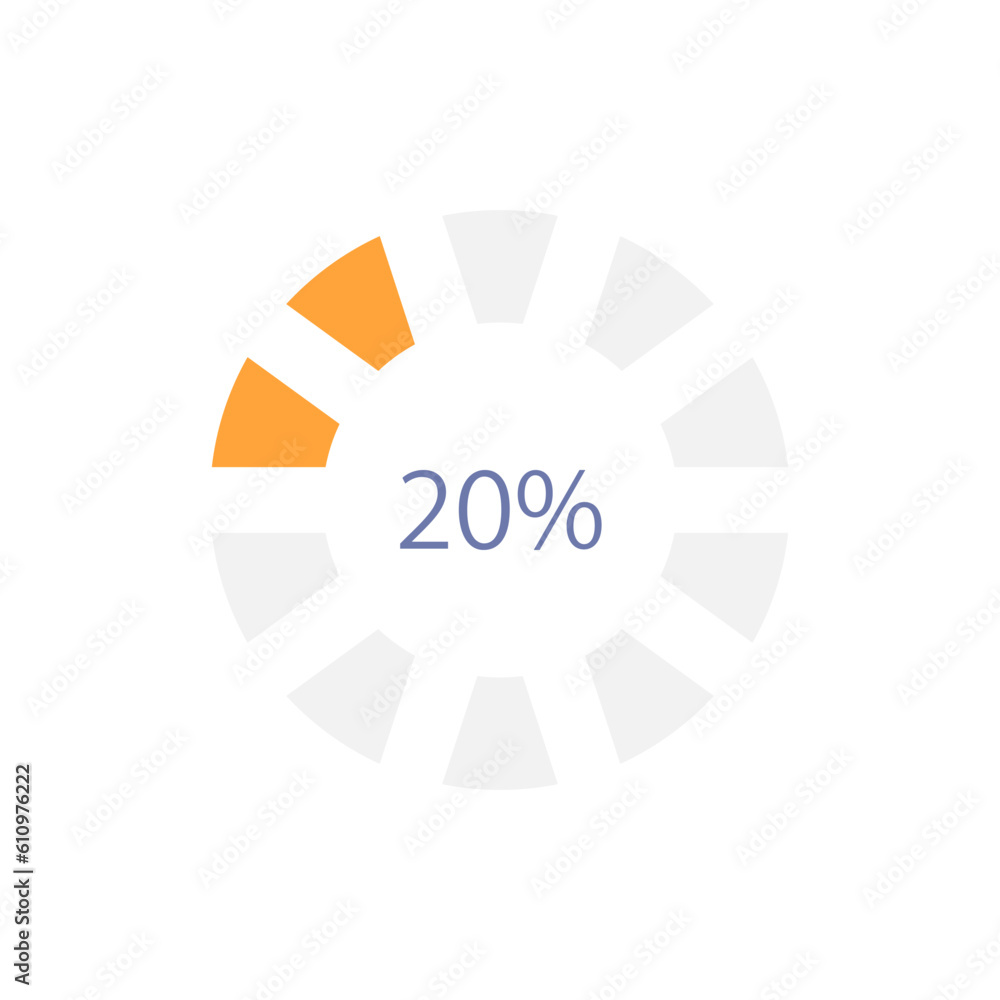 Segmented circle progress bar infographic chart design template. Loading start. Editable radial ...