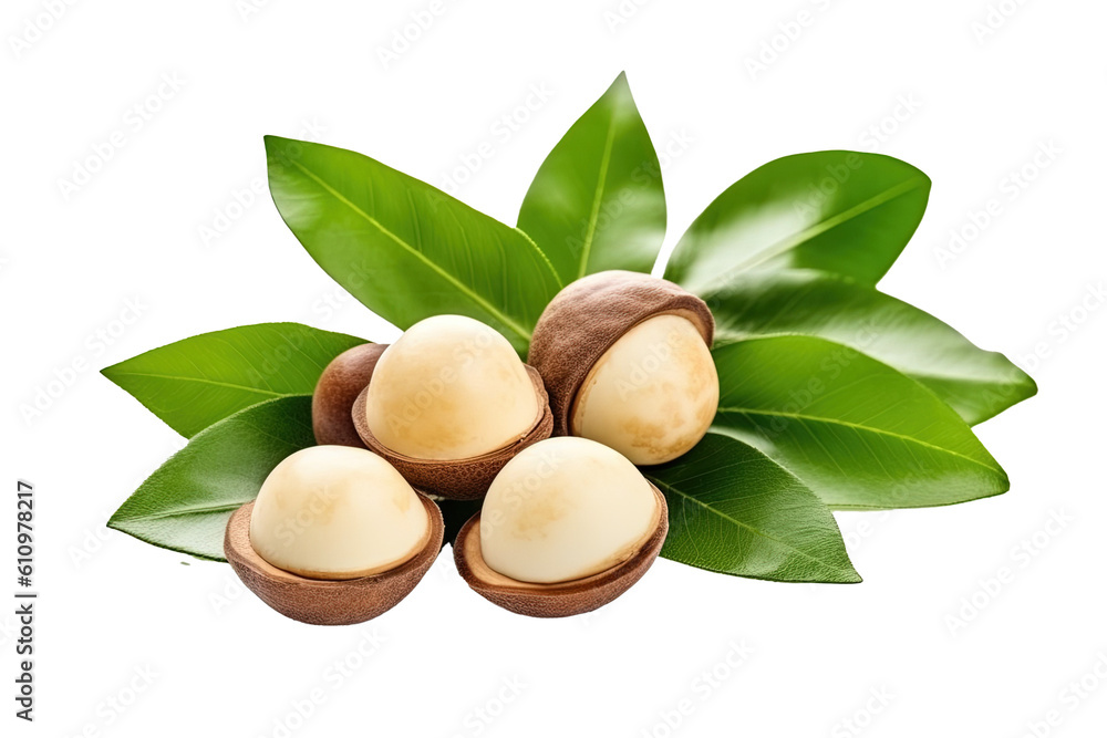Macadamia nuts with leaves isolated on transparent background. PNG file ...