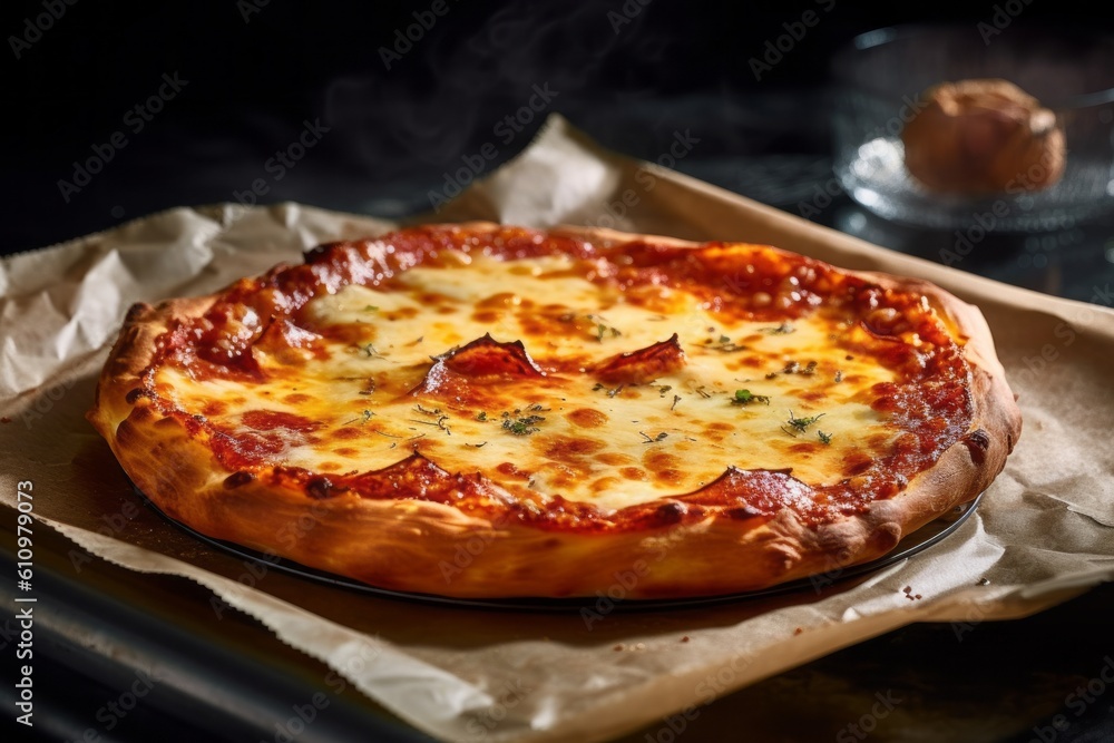 Natural light close-up photography of an exquisite pizza on a slate ...
