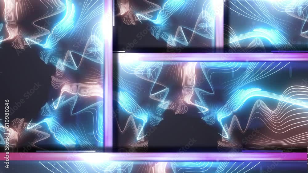 neon glowing abstract lines growth in black background moving blocks ...