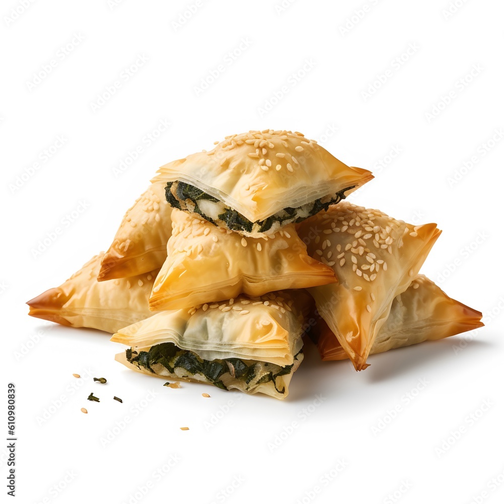 Flaky phyllo pastry stuffed with spinach, feta cheese, and herbs is the ...