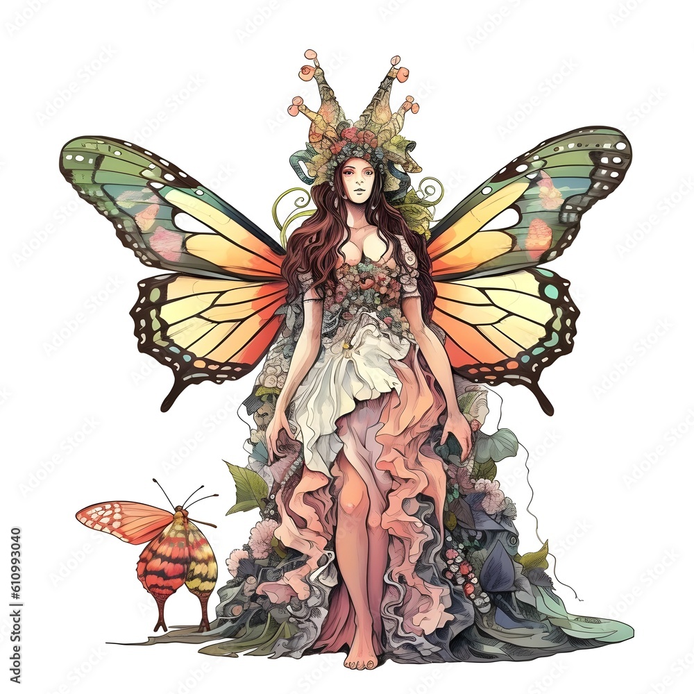 Full body vector illustration of the Butterfly Queen transforming from ...