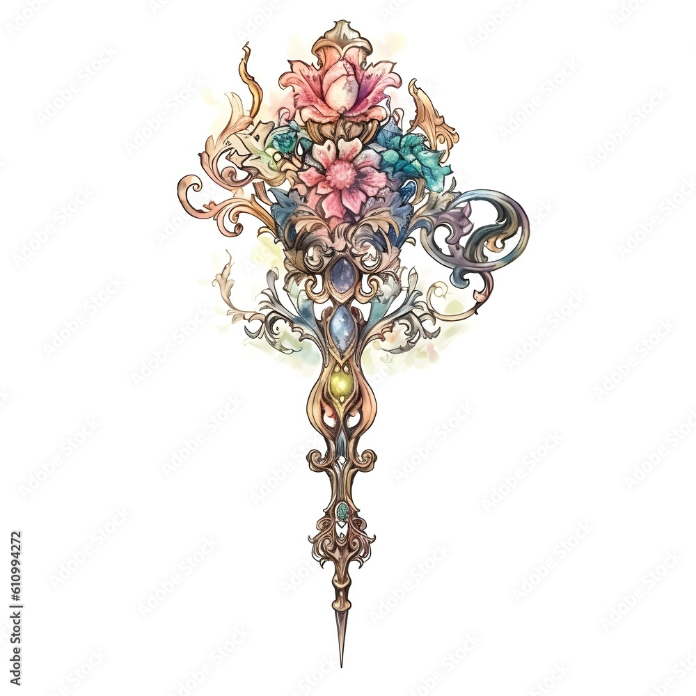 Beautiful watercolor and ink illustration of a fantasy magical Blossom ...