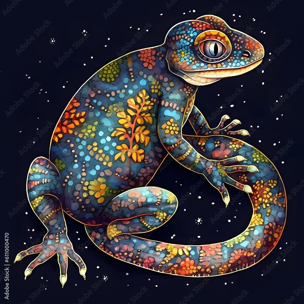 Full body vector illustration of a Starry-eyed Salamander glowing ...