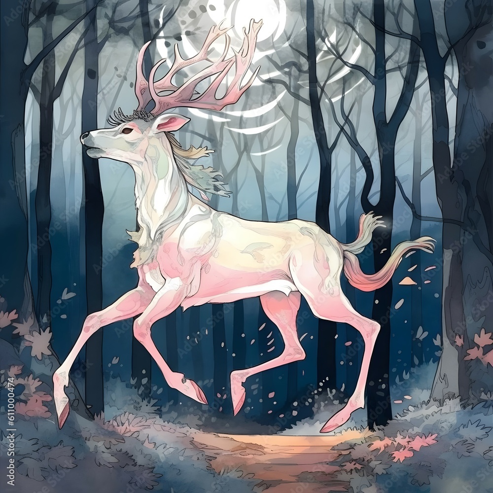 Prompt Full body vector illustration of a Luminescent Stag prancing in ...
