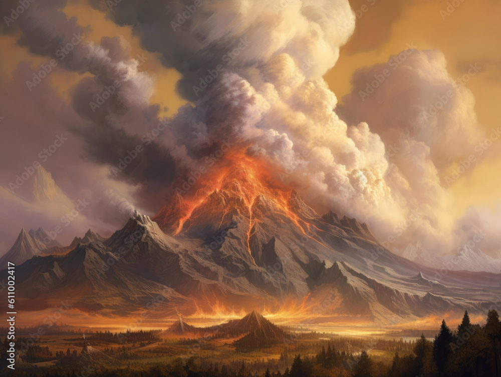 An imposing volcano spewing smoke and ash as a reminder of the power ...