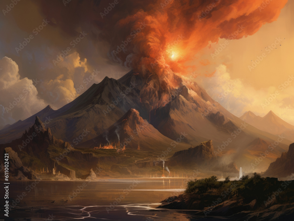 An imposing volcano spewing smoke and ash as a reminder of the power ...