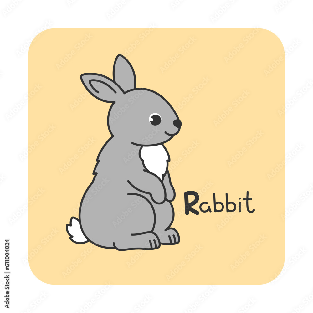 Vector square card from the alphabet with a cute animal for kids ...