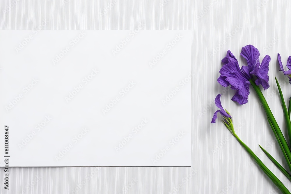 bouquet of flowers with copy space, the Violet Irises xiphium (Bulbous ...