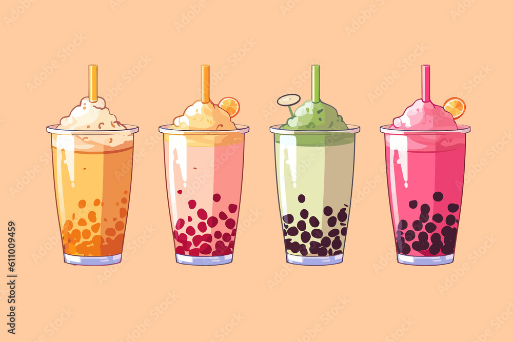 Bubble tea set collection graphic clipart design. Flat Generative AI ...