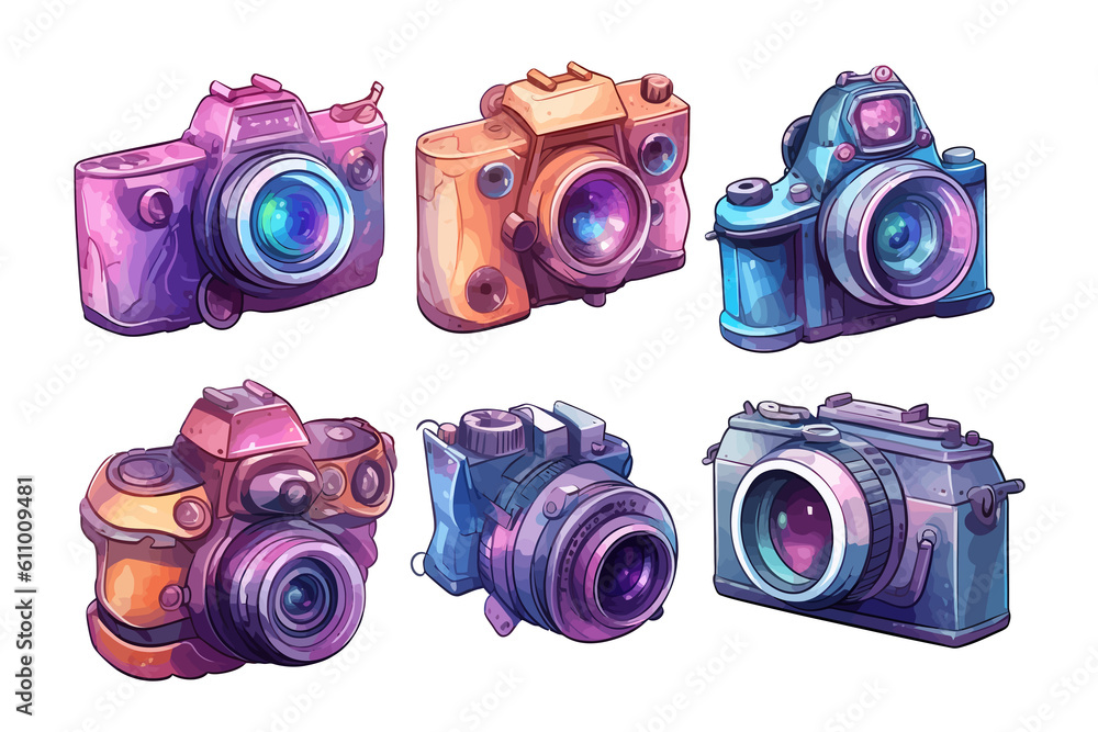 Camera set collection graphic clipart design. Flat Generative AI Stock ...