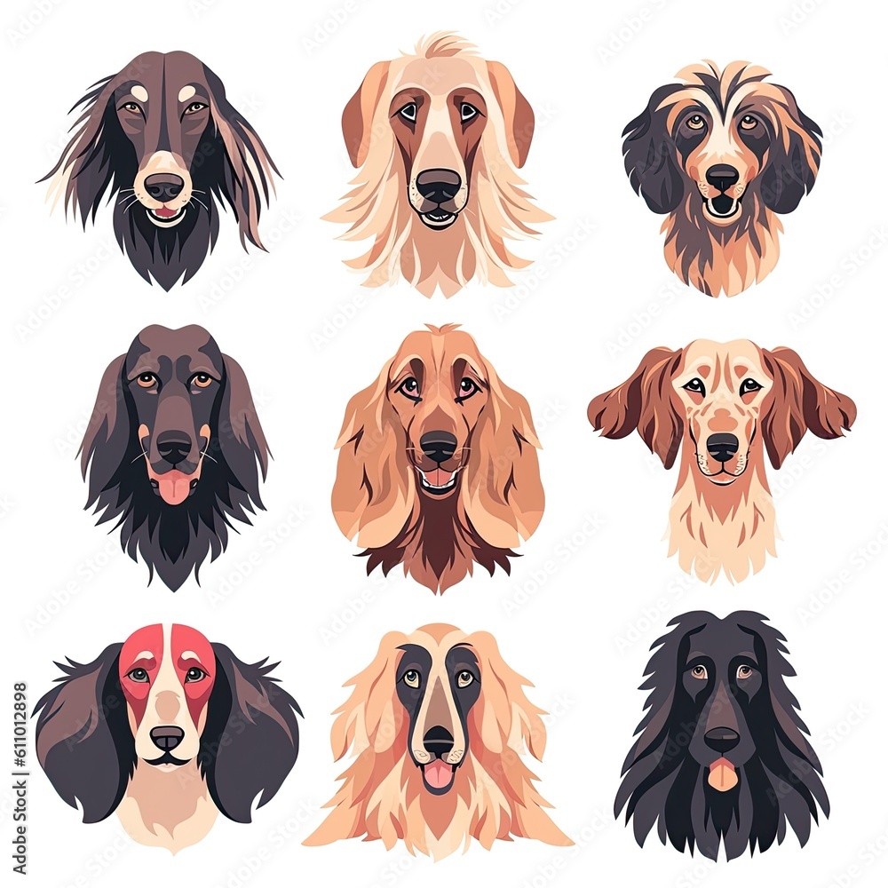 Cute dogs muzzles, head portraits set. Cartoon flat. Generative AI ...