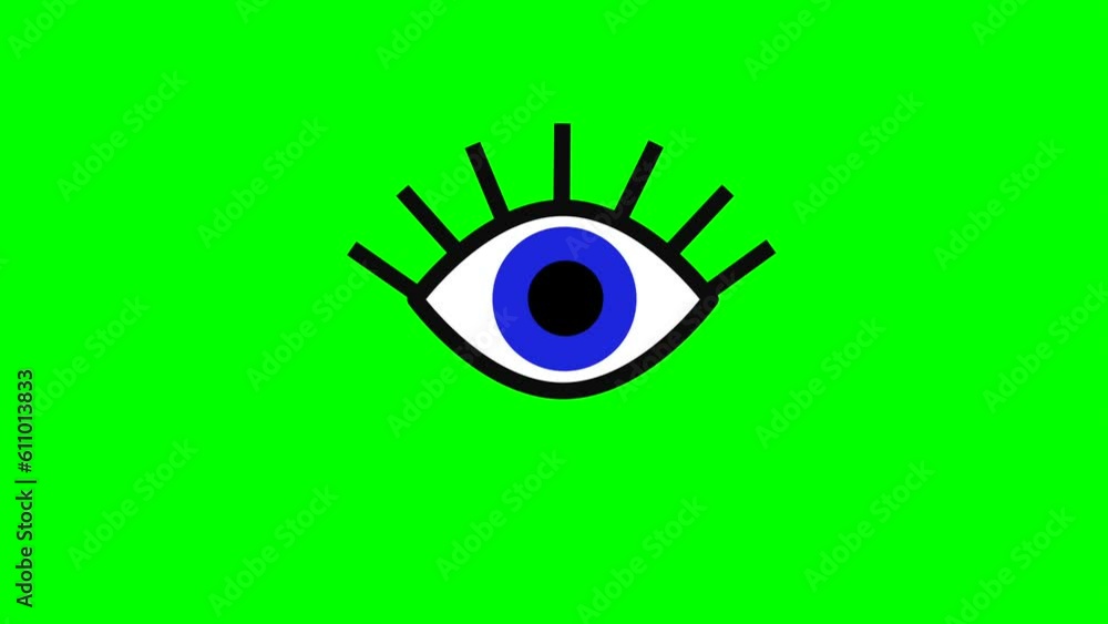 Cartoon simple blinking eye icon on green screen insert, chroma key ...