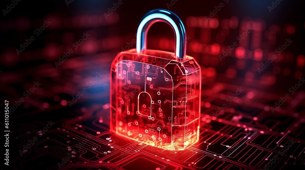 Cybersecurity overlay padlock in red for password concept. Generative ...