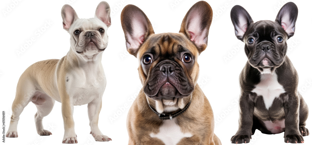 Collection of three dogs, bulldog set (portrait, sitting and standing ...