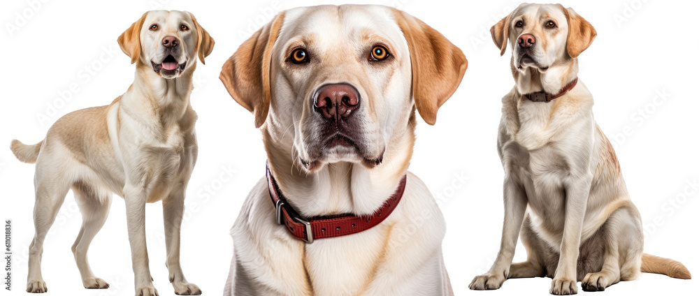 Collection of three dogs, happy labrador set (portrait, sitting and ...
