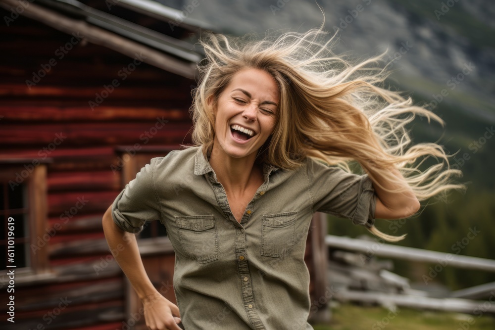 Lifestyle portrait photography of a happy girl in her 30s dancing ...