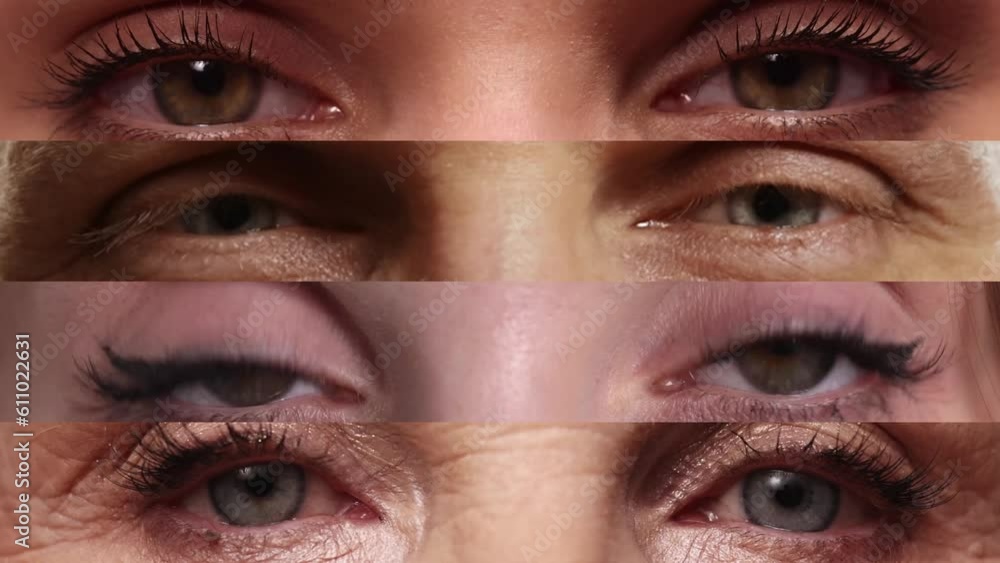Video collage made of close-up images of different people's eyes ...