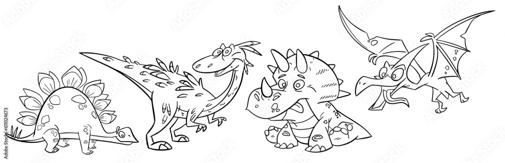 Coloring page of dinosaur . Icon sheet vector. Outline vector dino ...