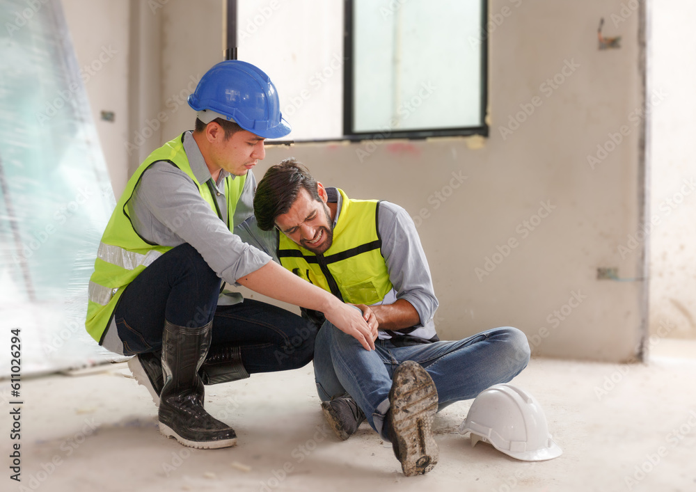 Workplace knee accident of construction worker at site Construction ...