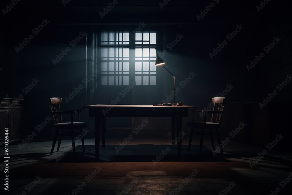 Dark Interrogation room, atmosphere of Jail room. Generative Ai Stock ...