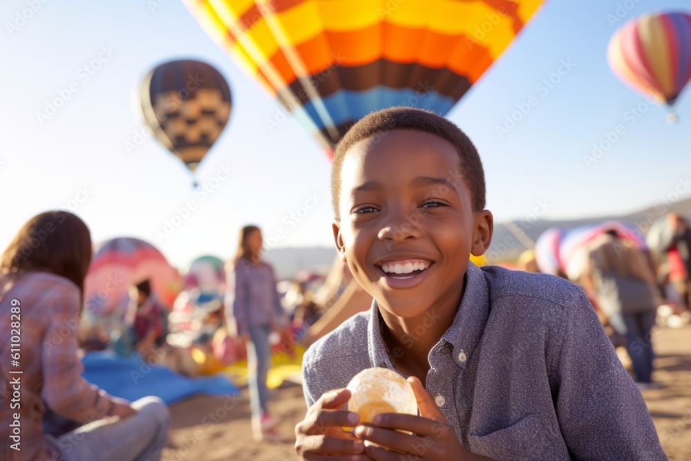 Environmental portrait photography of a grinning boy in his 30s eating ...