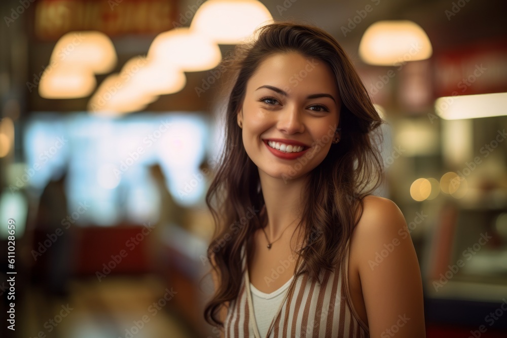 Medium shot portrait photography of a grinning girl in her 30s walking ...
