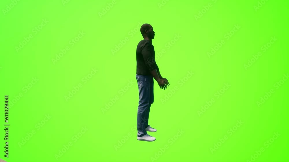 3d people green screen Black American man watching and waiting on the ...