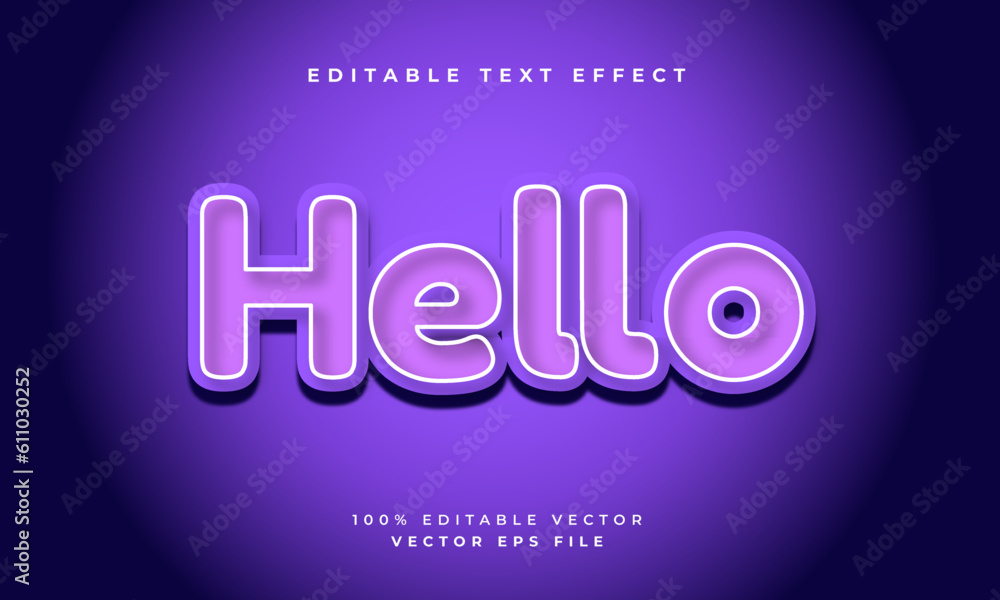hello purple editable text effect Stock Vector | Adobe Stock