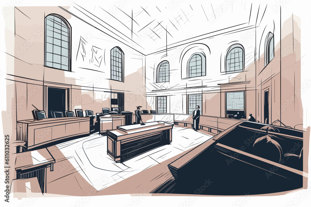 Doodle inspired Doodle inside of court, cartoon sticker, sketch, vector ...