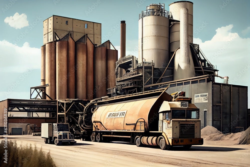 pulp and paper mill, with raw materials being transported to the ...