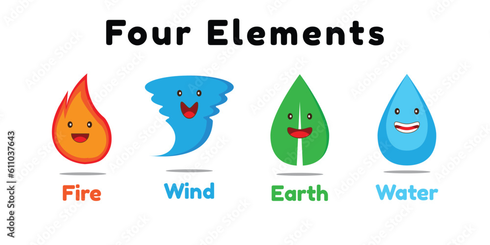 kawai vector depicting the 4 elements of the earth Stock Vector | Adobe ...