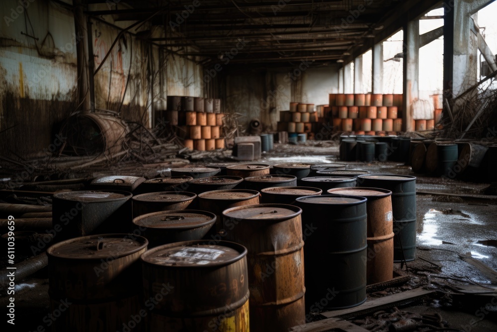 empty barrels of toxic waste that were once full, now being cleaned up ...