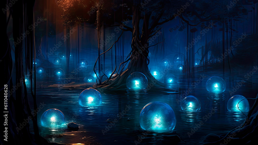 Glowing orbs of light hover in mid-air, casting a soft and enchanting ...