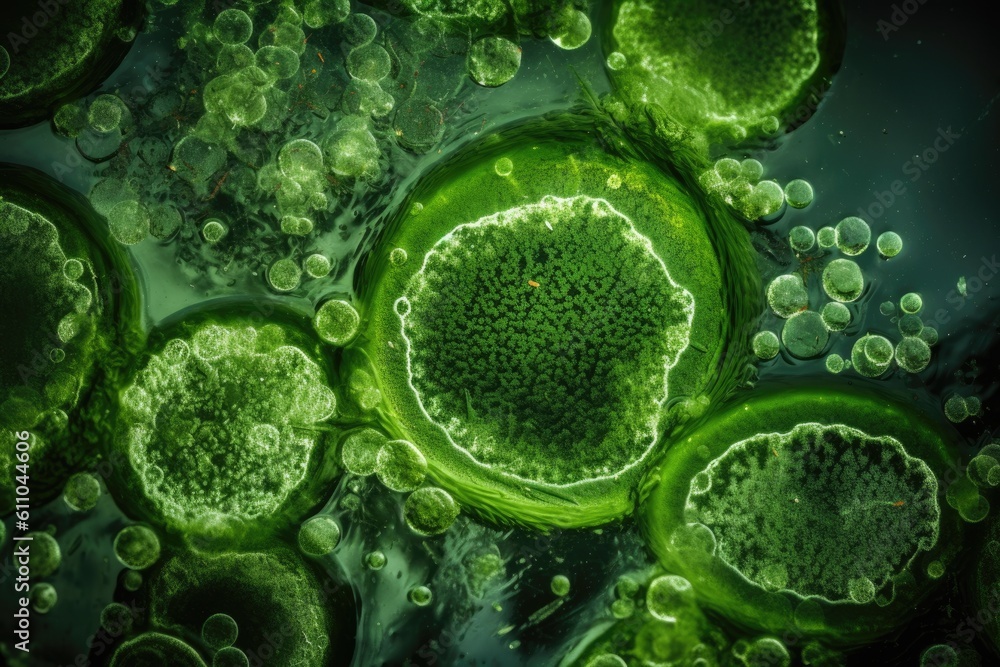 Algae, microalgae macro. biotechnology, science. Flat lay, top view ...