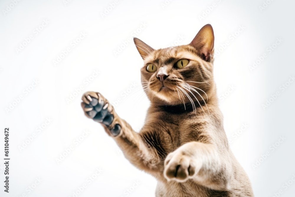 Lifestyle portrait photography of a cute burmese cat scratching against ...