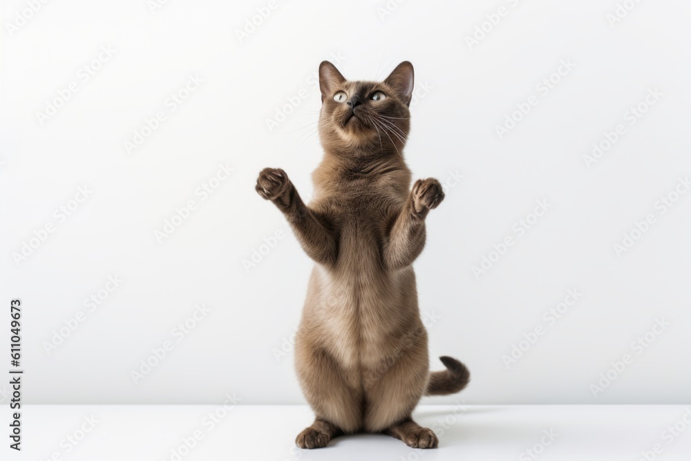 Lifestyle portrait photography of a cute burmese cat scratching against ...
