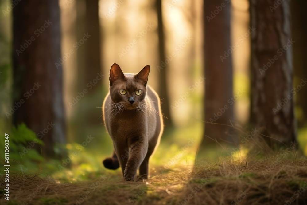 Full-length portrait photography of a cute burmese cat hopping against ...