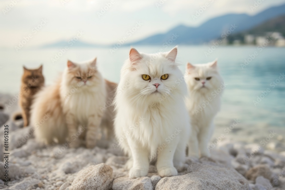 Group portrait photography of a curious persian cat skulking against a ...